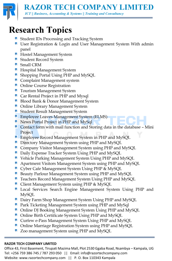 contact us for research - RAZOR TECH COMPANY LTD
